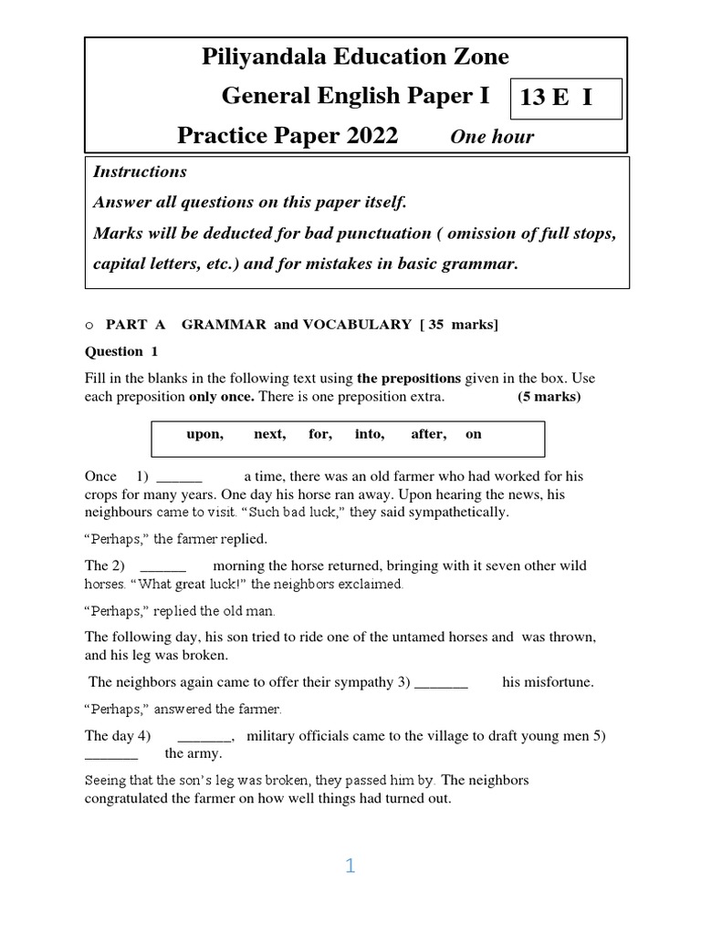 General English - Paper 1 2022 2nd Term | PDF | Famine