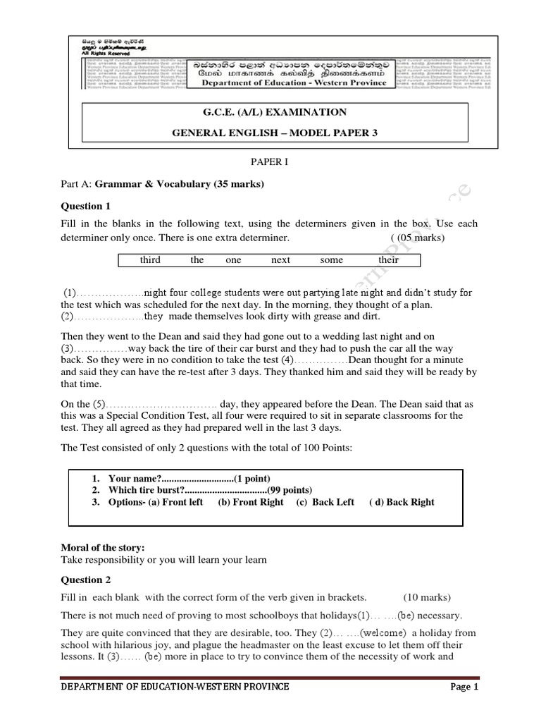 General English Model Paper 3 - 2020 | PDF | Disinfectant | Hand Washing