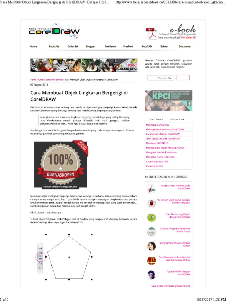 Cara Membuat Objek Lingkaran Bergerigi Di CorelDRAW - Belajar CorelDRAW | PDF