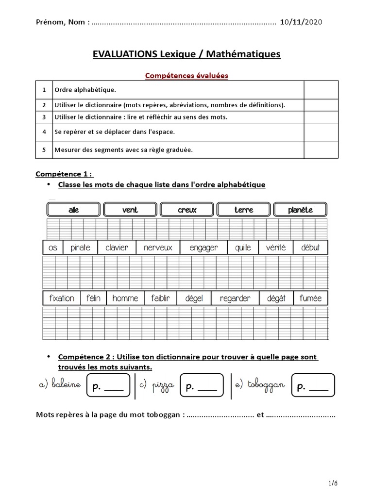 Eval 1 Septembre Octobre Lexique Géométrie Ce2 | PDF