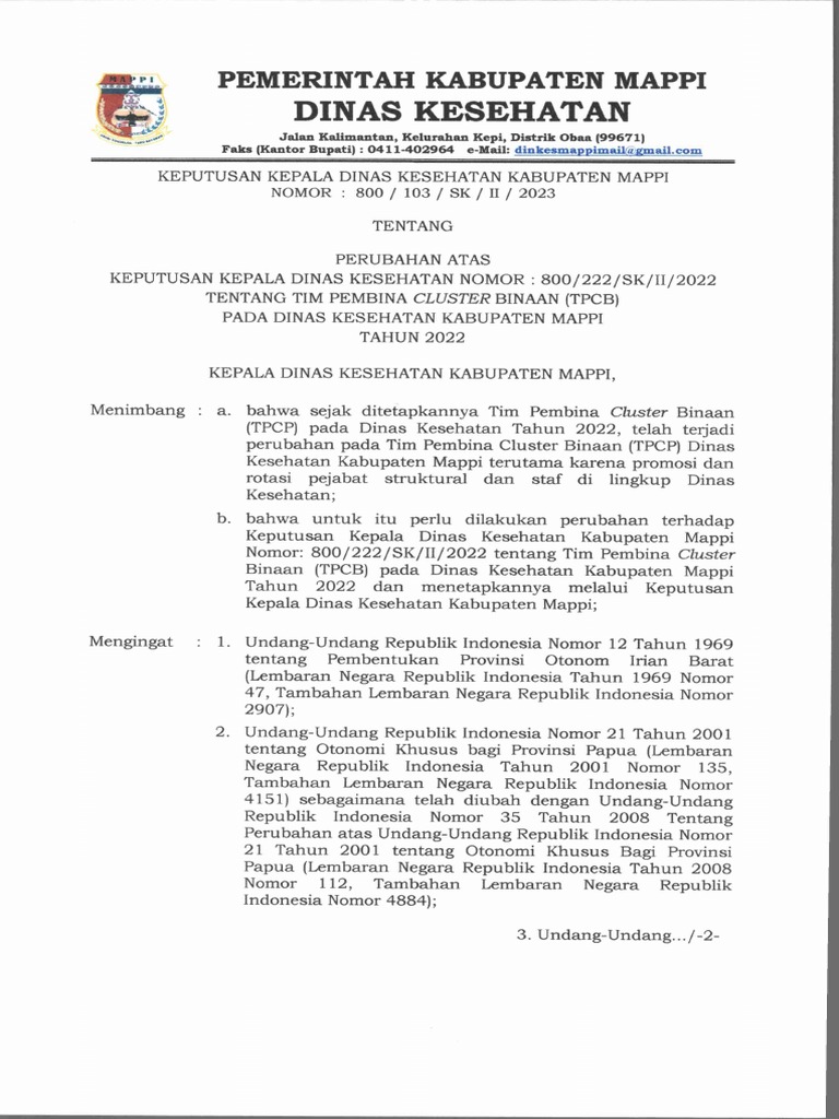 SK Kadinkes Tentang Tim TPCB Mappi 2023 | PDF