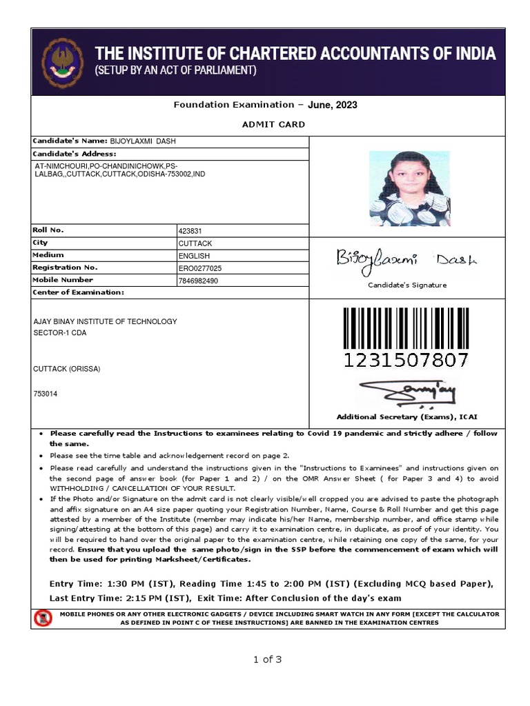 Admit Card | Download Free PDF | Books