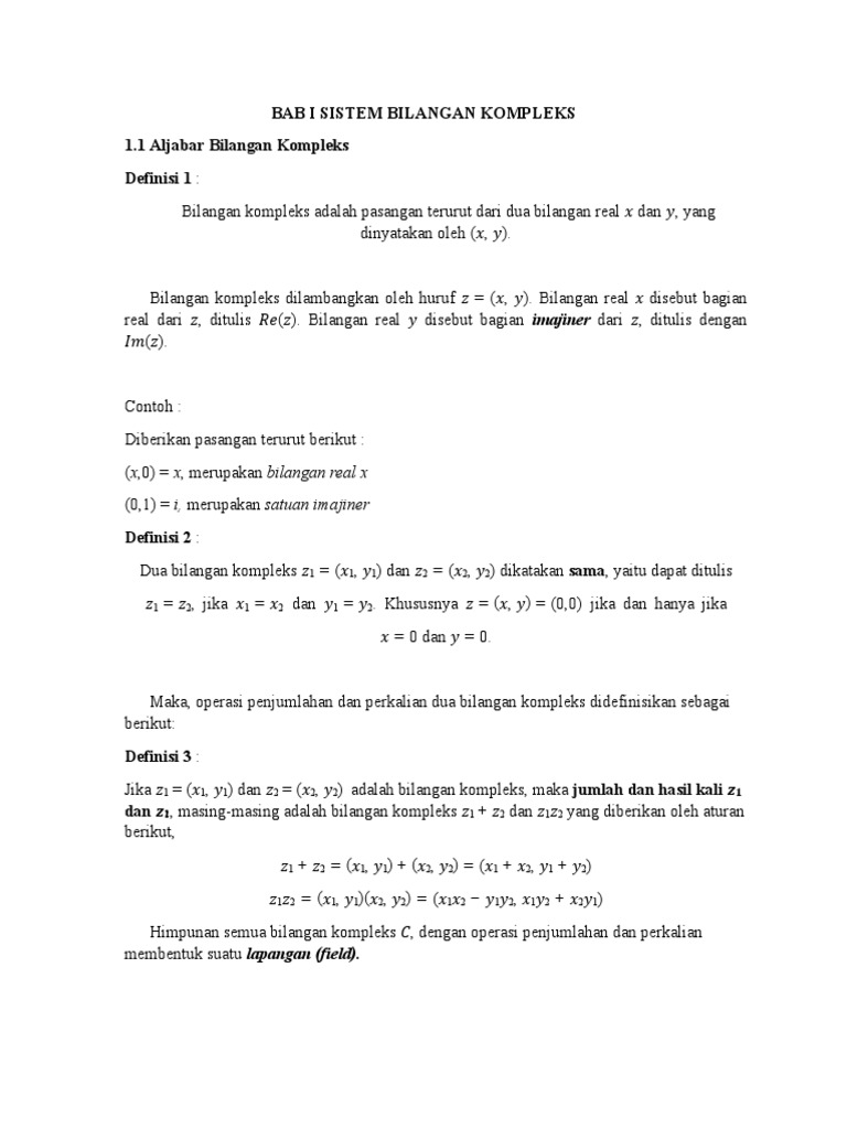 BAB I Aljabar Sistem Bilangan Kompleks | PDF