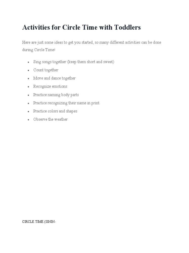 Toddler Circle Time Activities Guide | PDF | Language Arts & Discipline ...