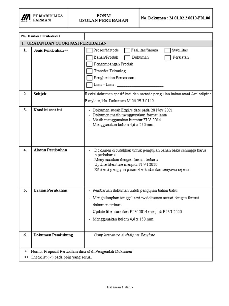 F01 Form Usulan Perubahan Rev.06 | PDF