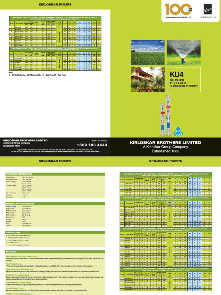 KU4 4 Inchs Borewell Submersible Pumps | PDF | Pump | Electrical ...