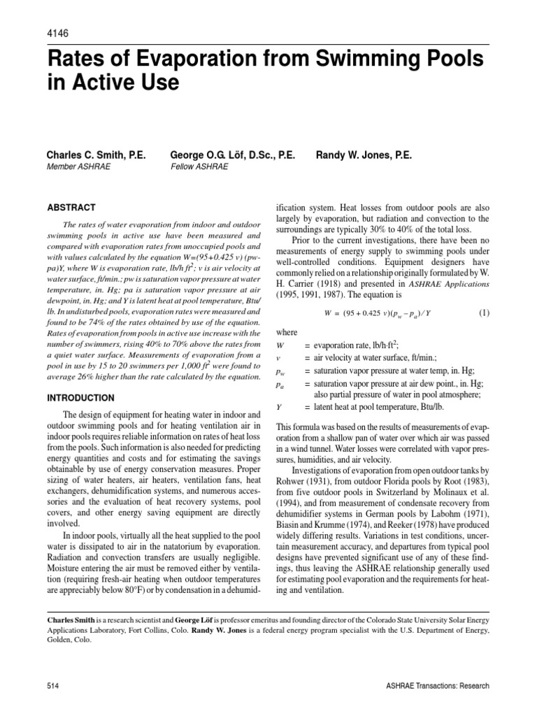 Pool Evaporation Rates in Active Use | PDF | Evaporation | Humidity