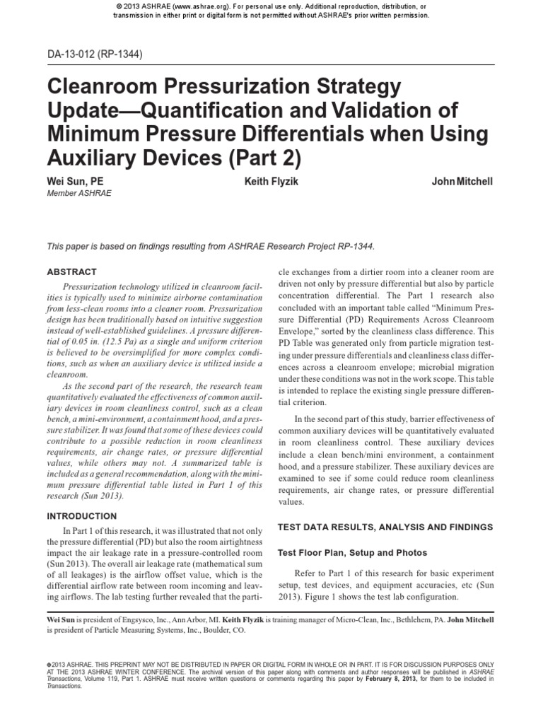 RP 1344. Cleanroom Pressurization Strategy Part II | PDF | Building ...