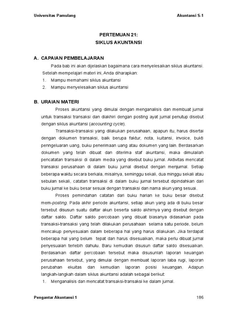 Pert. 21 Siklus Akuntansi | PDF | Bisnis | Pengelolaan Keuangan & Uang