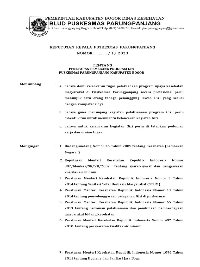 SK Pemegang Program Gizi | PDF | Pengembangan Diri