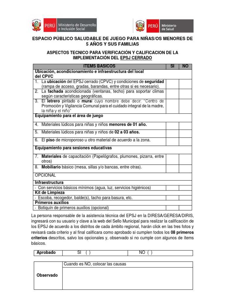 Lista de Chequeo EPSJ (Abierto y Cerrado) - Sello Municipal PARA SALUD - Revisado MINSA-MIDIS 26 ...
