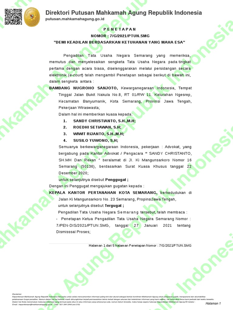 Putusan 7 G 2021 Ptun - SMG 20220921213334 | PDF