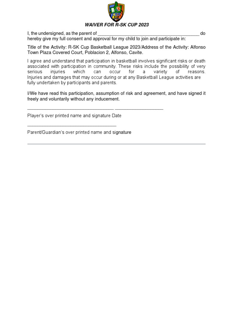 R-SK Cup Basketball Waiver Form | PDF