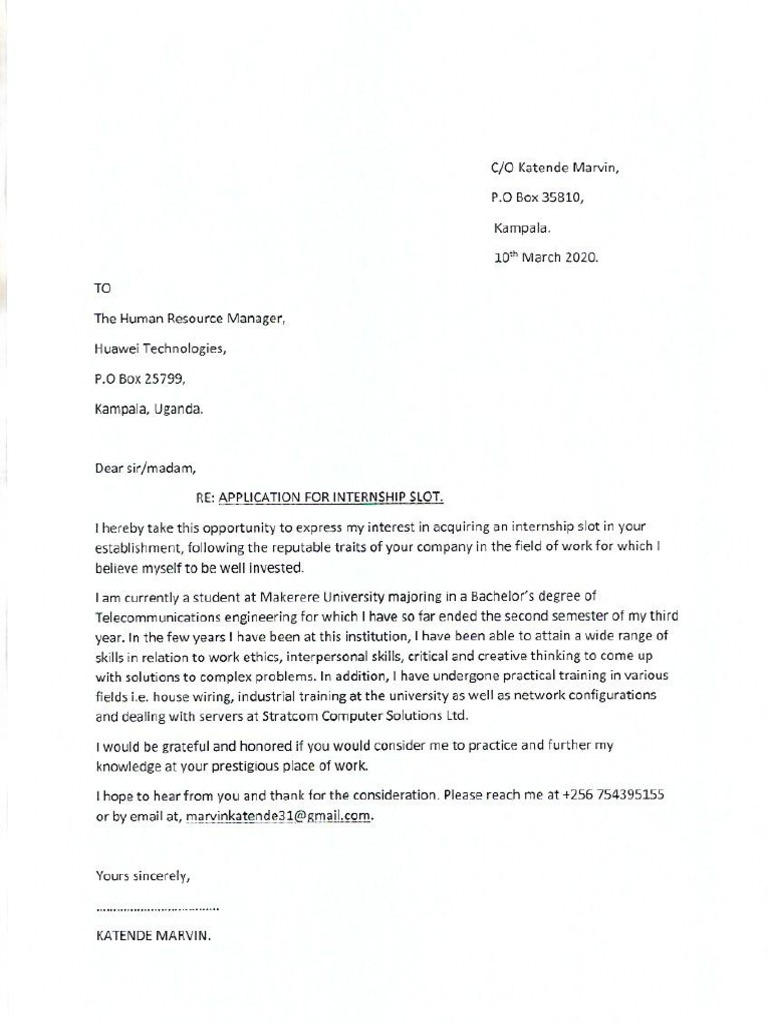 Application Letter To Huawei Technologies | PDF