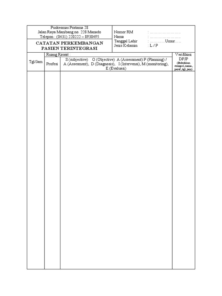 Rekam Medik (Catatan Perkembangan Pasien Terintegrasi (CPPT) ) | PDF