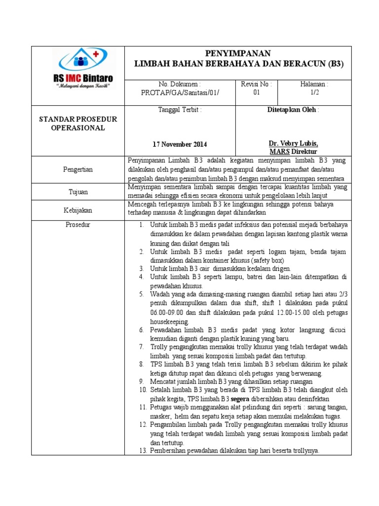 Sop Penyimpanan Limbah b3 | PDF