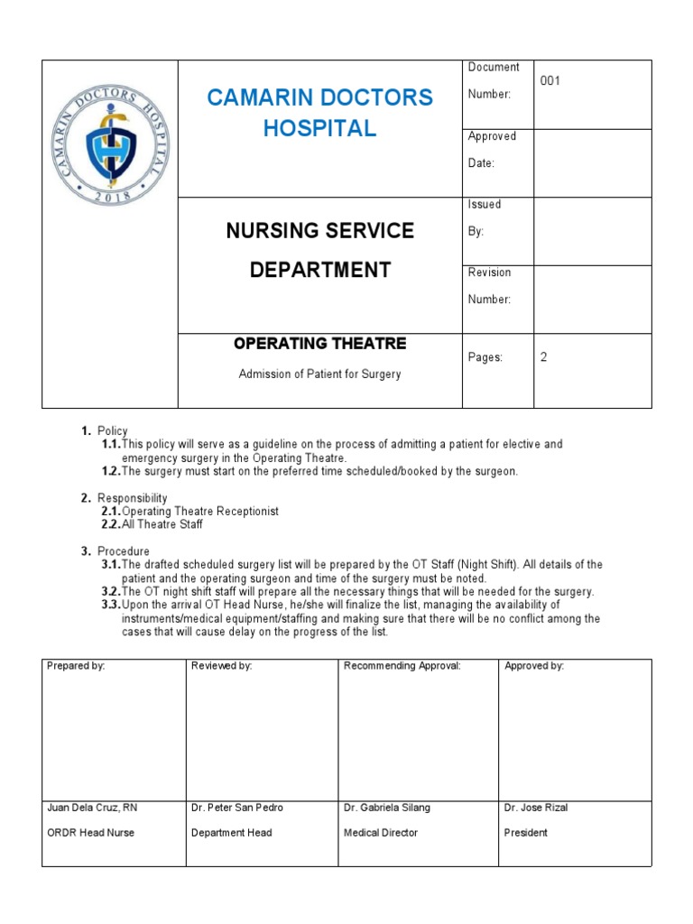 Surgery Admission Process Guidelines | PDF | Patient | Surgery