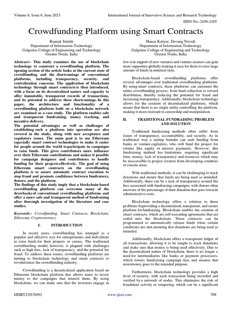 Crowdfunding Platform Using Smart Contracts | Download Free PDF | Cryptocurrency | Computing