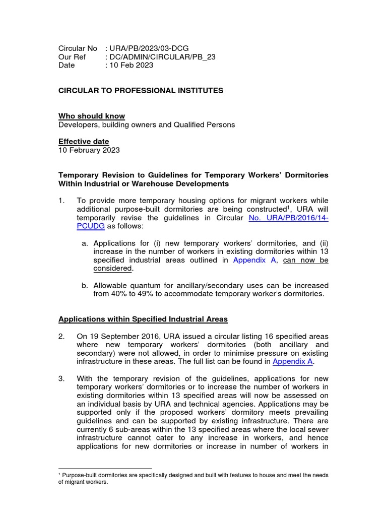 URA Guidelines for Temporary Dormitories | PDF | Bus | Traffic