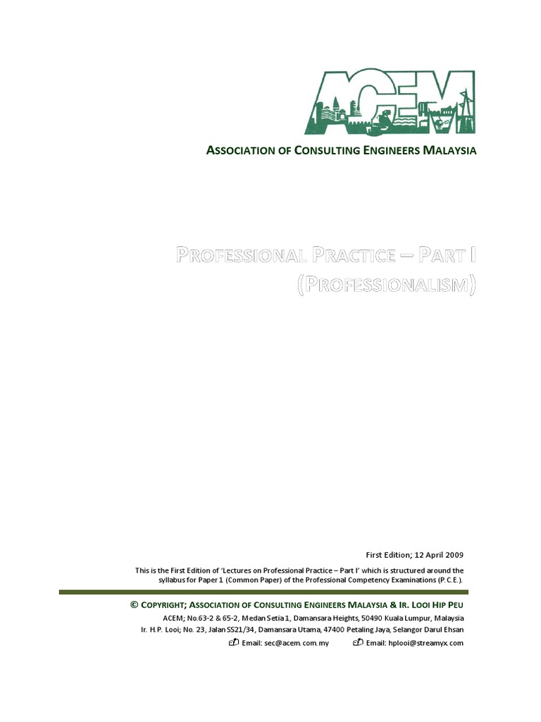 ACEM - Professional Practice - Part 1 - Professionalism 12 April 2009 ...