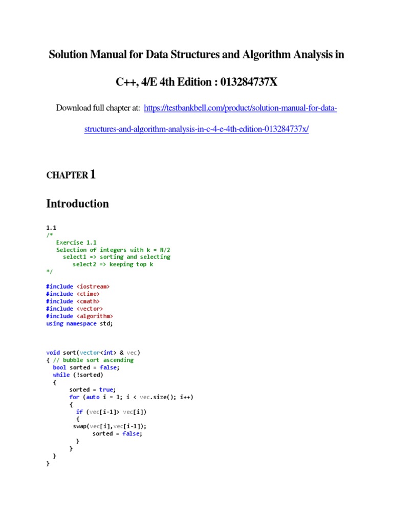 Solution Manual For Data Structures and Algorithm Analysis in C 4 e 4th ...