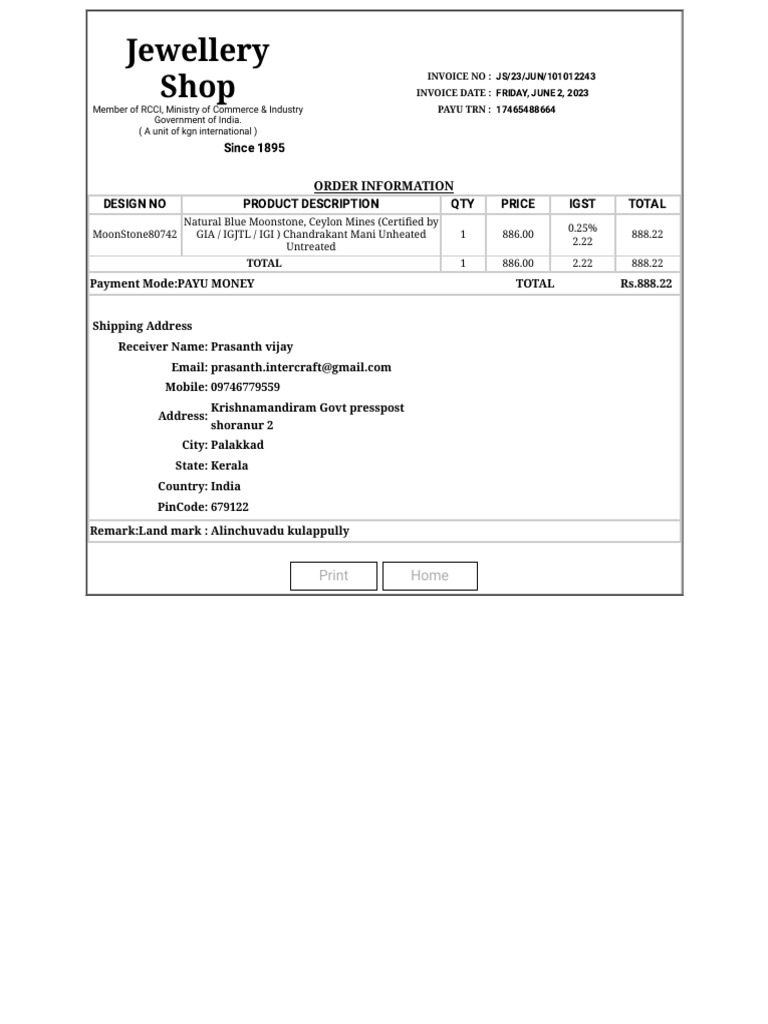 Jewellery Shop Jaipur - INVOICE | PDF