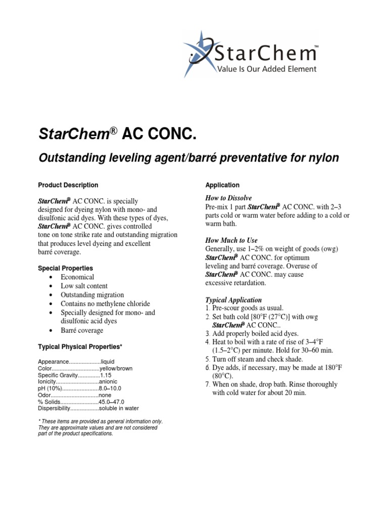 StarChem AC Conc. TDS | PDF | Ph | Dyeing