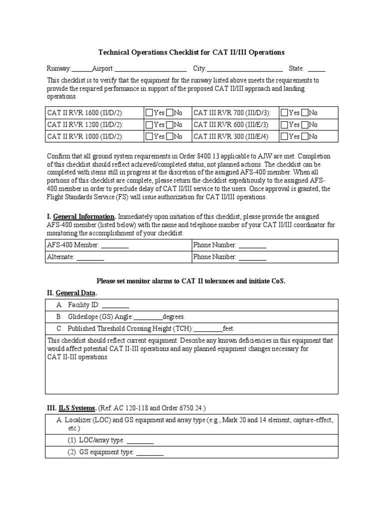 CAT_II-III_Tech_Ops_Checklist | PDF | Aircraft | Aviation
