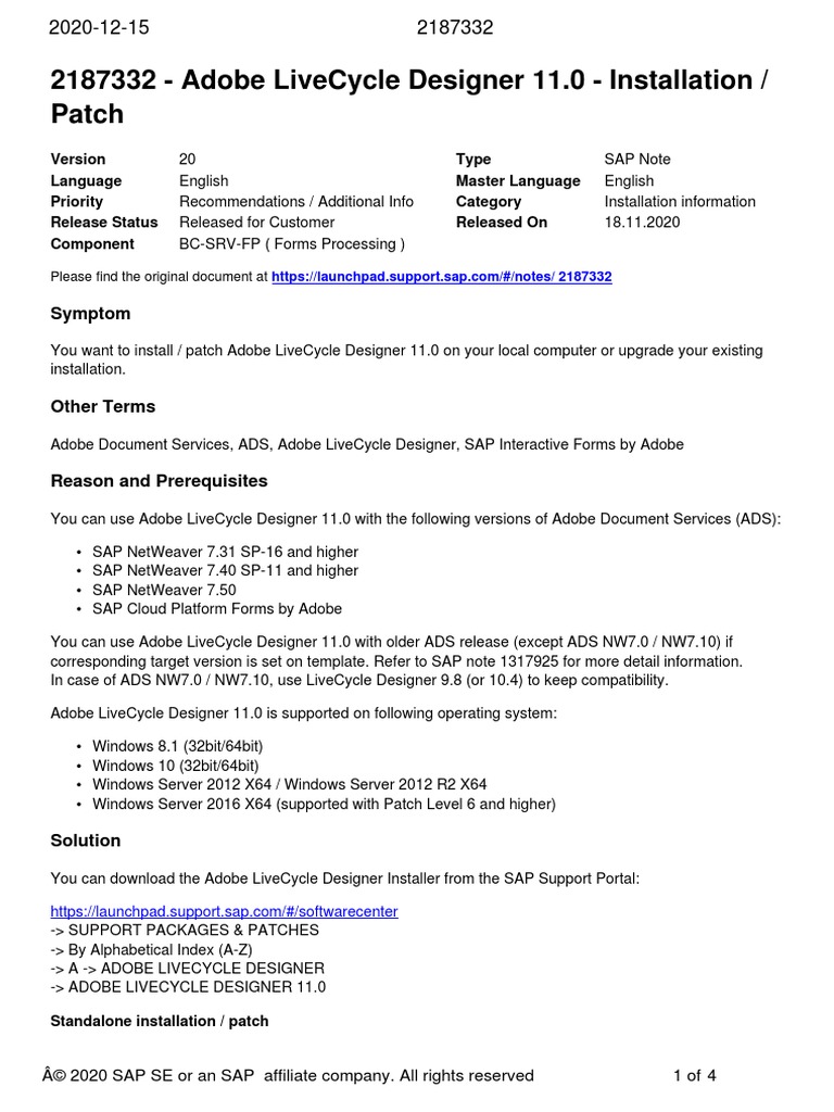 Adobe LiveCycle Designer 11.0 - Installation - Patch | PDF | Microsoft ...