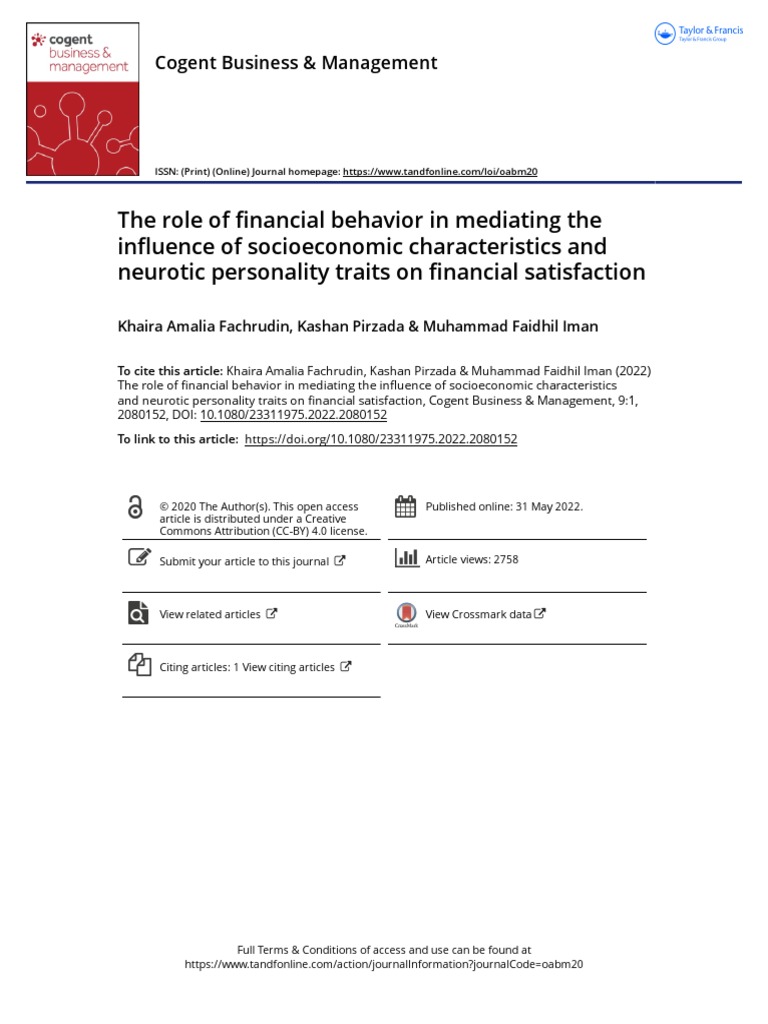 Financial Behavior's Impact on Satisfaction | PDF | Quality Of Life ...