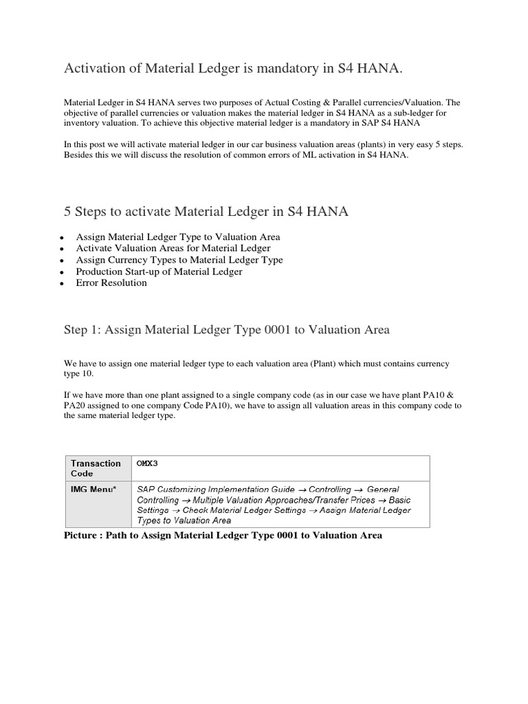 Activating Material Ledger in SAP S4 HANA | PDF | Valuation (Finance ...