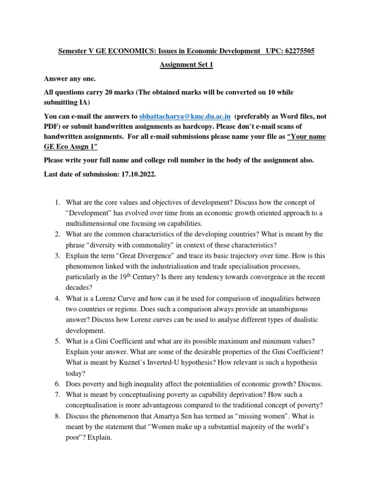 Sem V GE Eco Assignment Set 1 (2022) | PDF | Gini Coefficient | Economic Growth