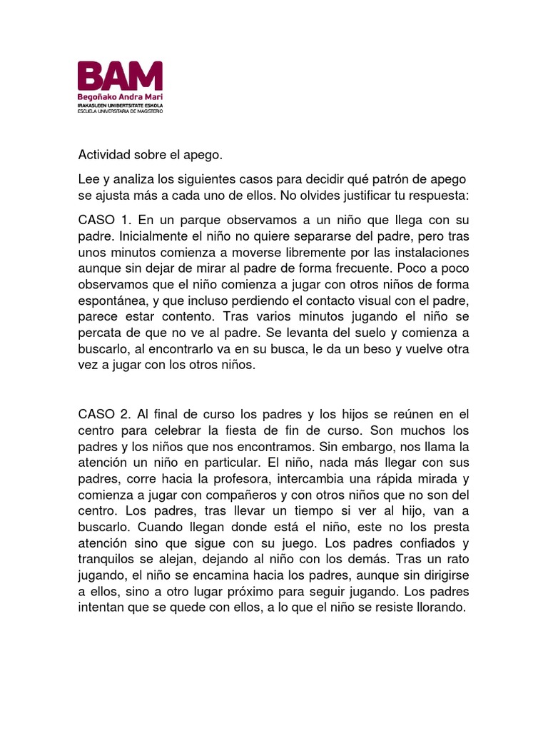 Actividad Sobre El Apego | PDF