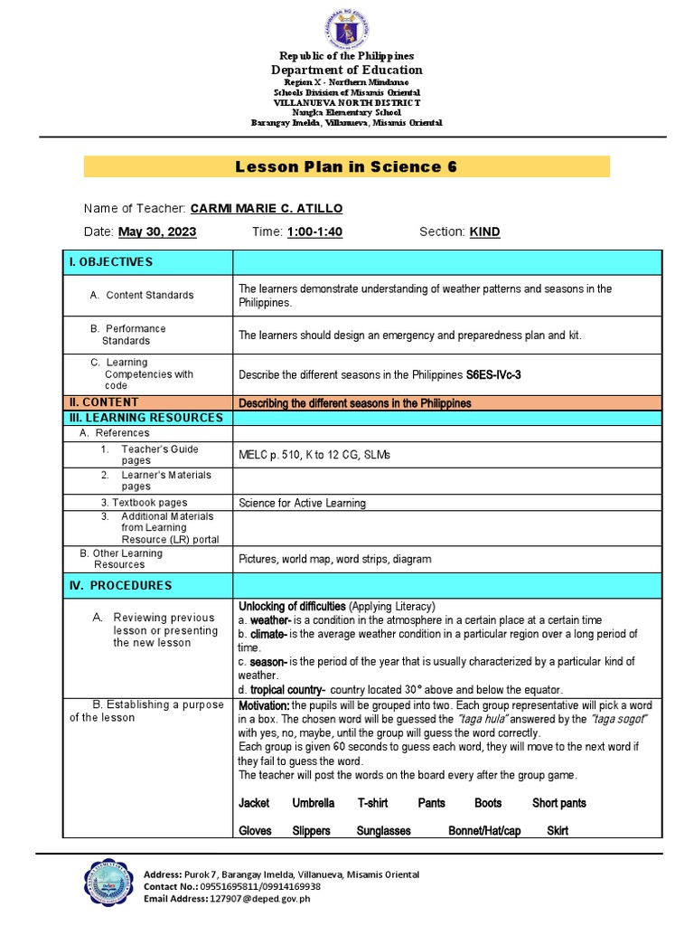DLP-for-Observation - Describe The Different Seasons in The Philippines | Download Free PDF ...