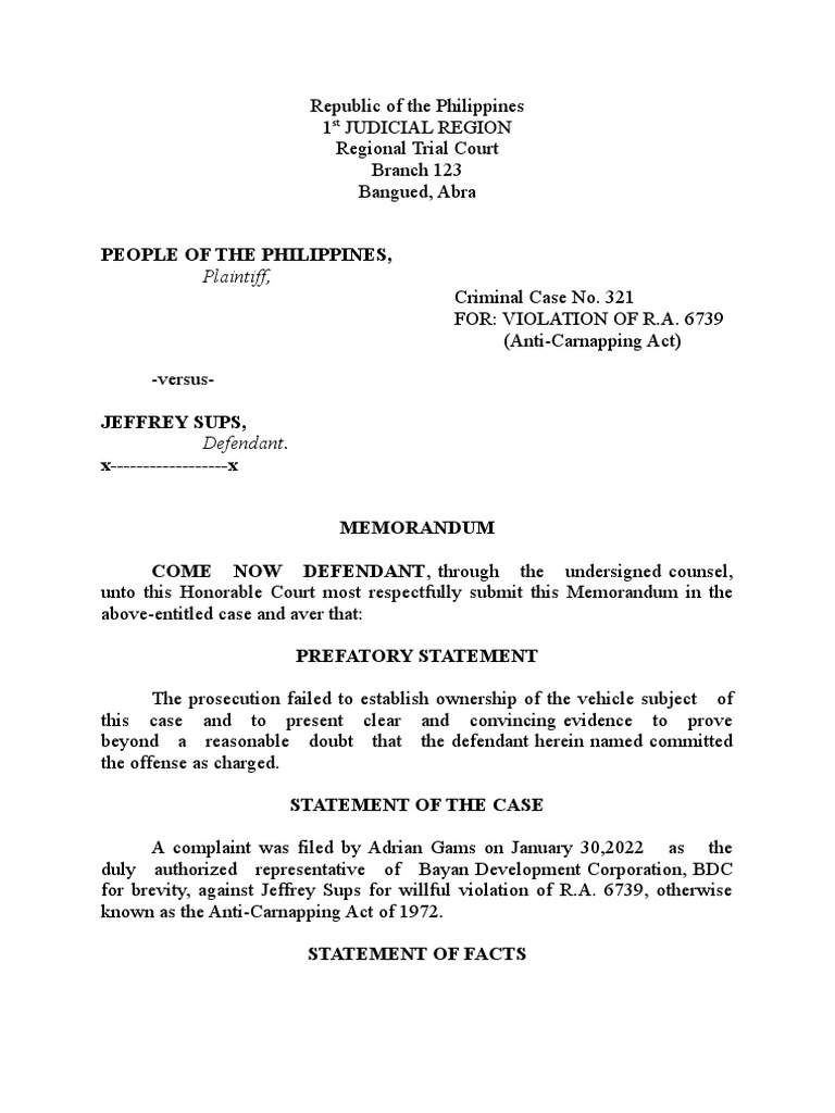 Legal Memo: Anti-Carnapping Case | PDF | Circumstantial Evidence ...