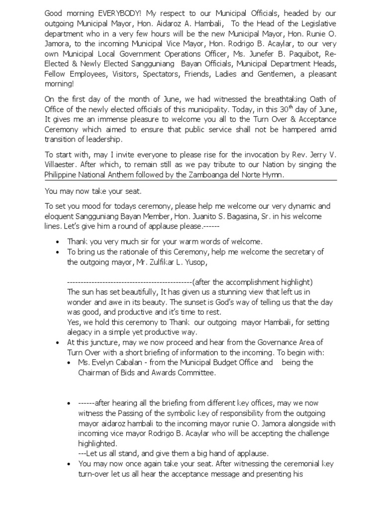 Turn Over and Acceptance Ceremony June 30 2022 | PDF