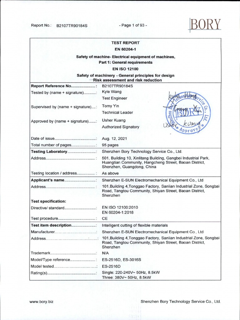 B2107TR90184S - MD - Es-2516d - en Iso 12100 & en 60204-1 | PDF | Risk ...