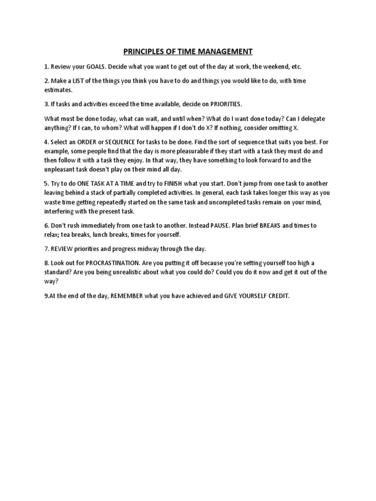 Principles of Time Management | PDF