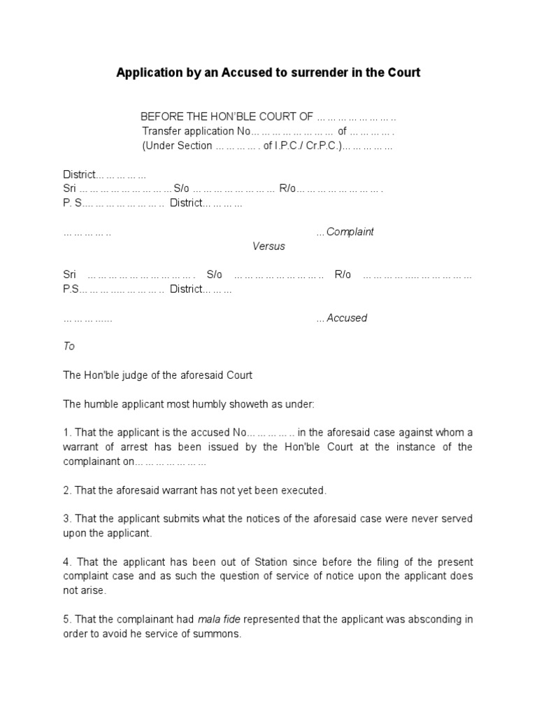Application by an Accused to surrender in the Court | PDF