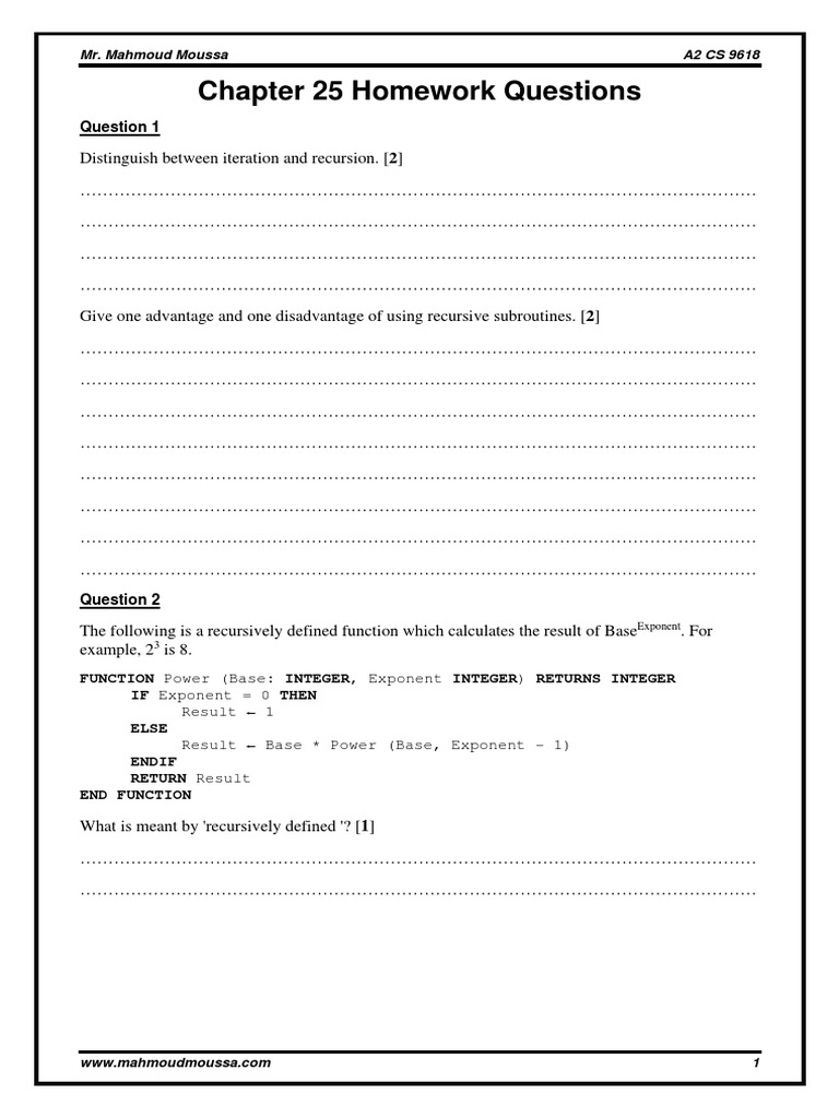 Chapter 25 Homework Questions: Mr. Mahmoud Moussa A2 CS 9618 | PDF | Software Engineering ...