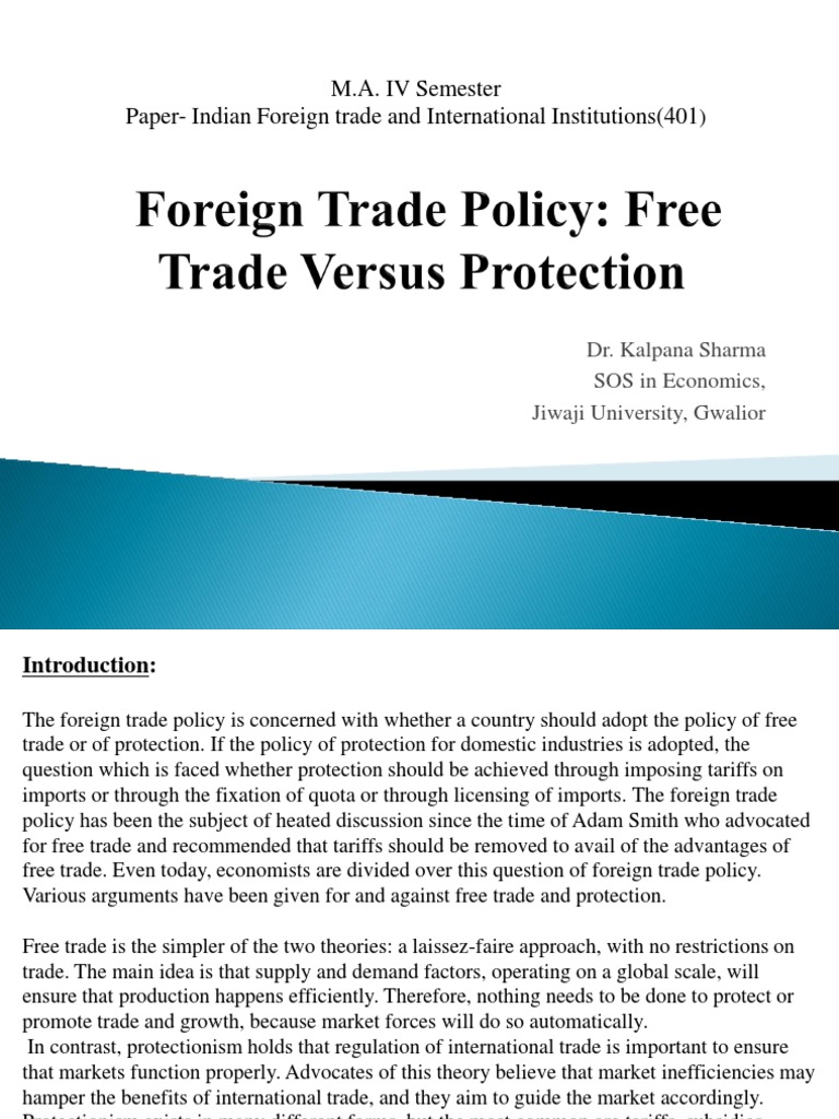 MA, Economics, IVsem, Free Trade Vs Protection-Dr. Kalpana Sharma ...