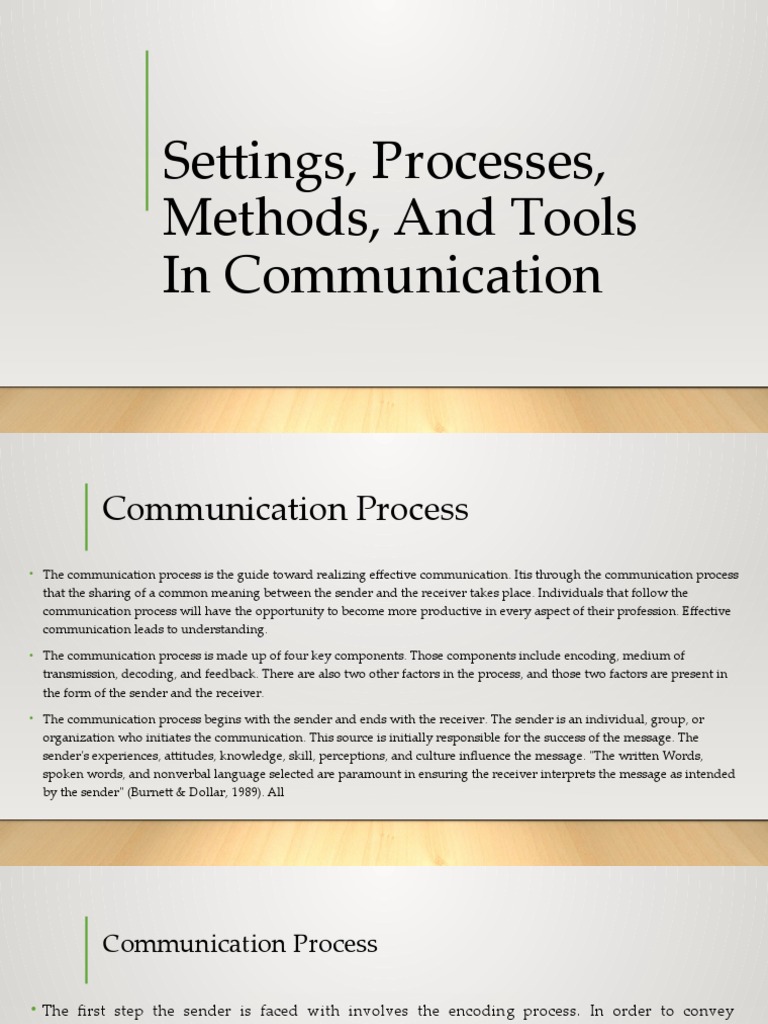 Week 13 14 The Settings Process Methods and Tools in Communication ...