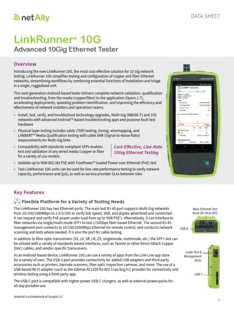Netally LinkRunner10G DataSheet | PDF | Computer Network | Wi Fi