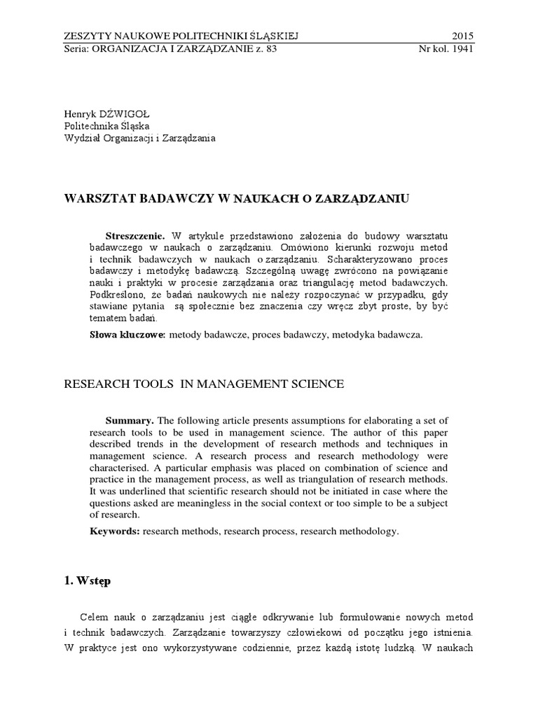 DZWIGOL - ZNPSL Org. Zarz. - z.83 - 2015 | PDF