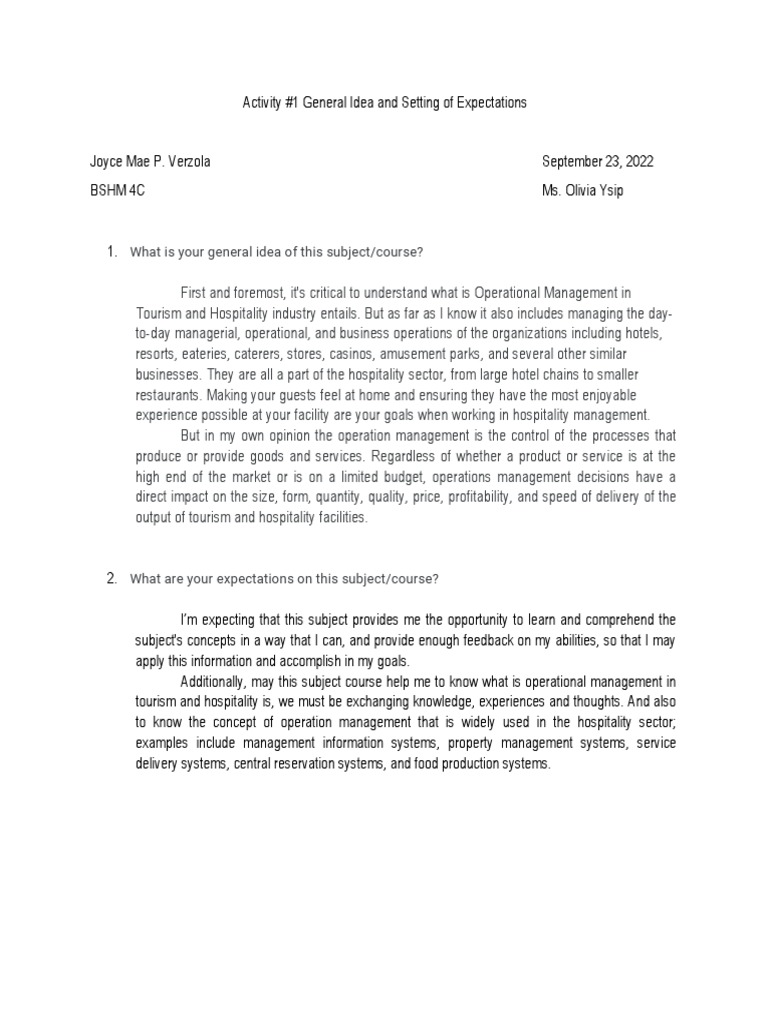 Activity 1 General Idea and Setting of Expectation | PDF