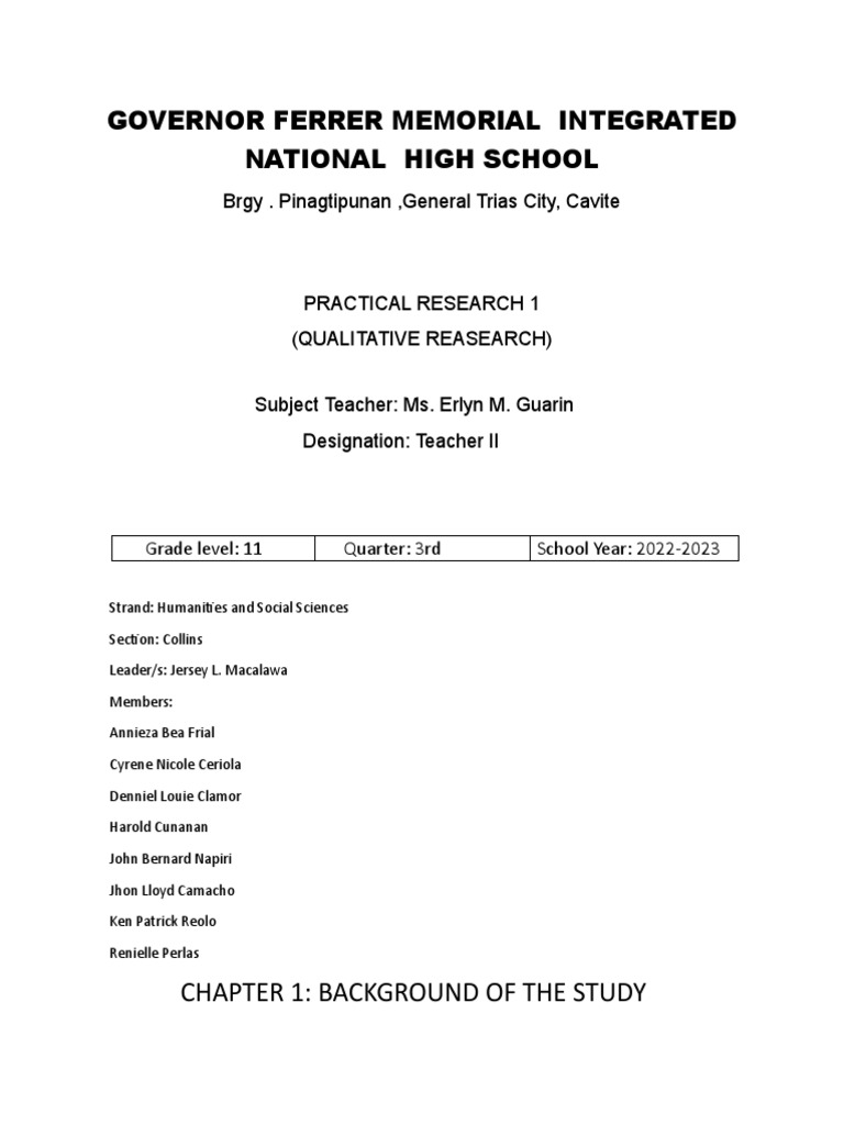 Governor Ferrer Memorial Integrated National High School: Chapter 1 ...