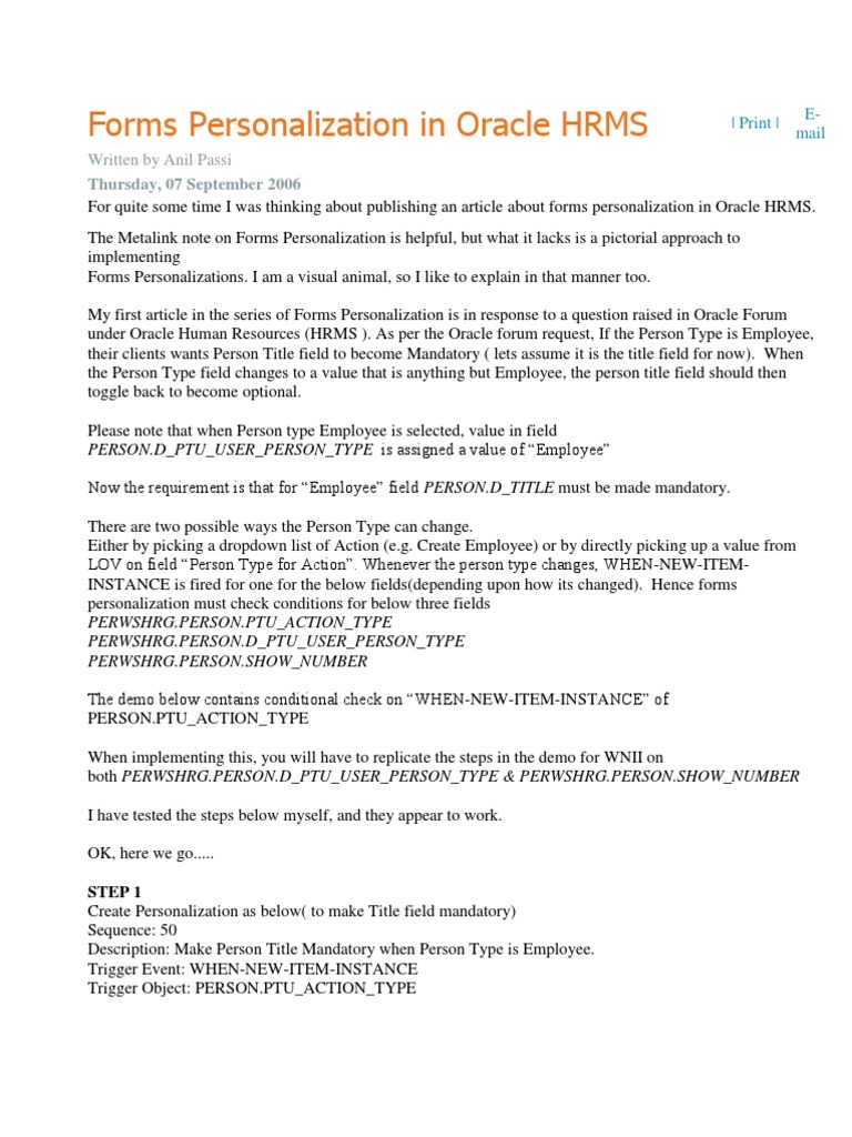 Forms Personalization in Oracle HRMS | PDF | Employment | Areas Of Computer Science