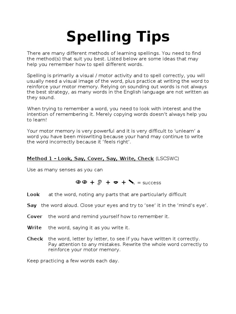 Spelling Tips | PDF | Mnemonic | Word