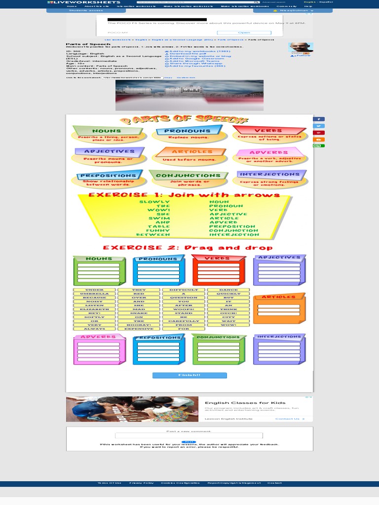 Parts of Speech Worksheet | PDF | Part Of Speech | English Language