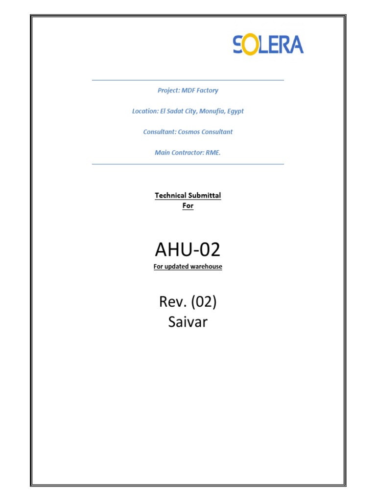 AHU-02 Submittal Saivar Rev-02 | PDF | Applied And Interdisciplinary Physics | Manufactured Goods